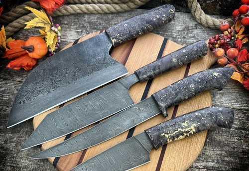 Набор из 4-х кухонных ножей из дамасской стали