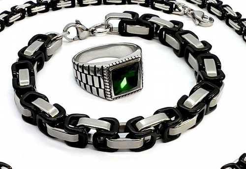 Мужской набор "Византия": браслет и перстень зелен