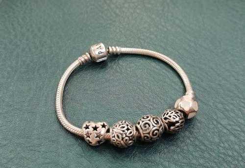 Pandora оригинал браслет серебряный с 5 шармами