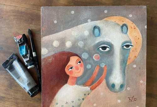 Картина на холсте "Голубые лошадки к счастью"