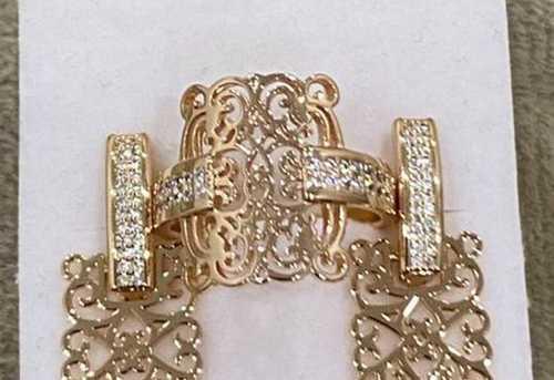 Набор серьги и кольцо покрытие золото 585 ажурные
