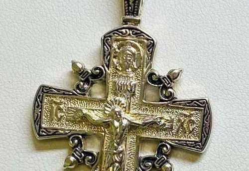 Крест нательный серебряный с позолотой