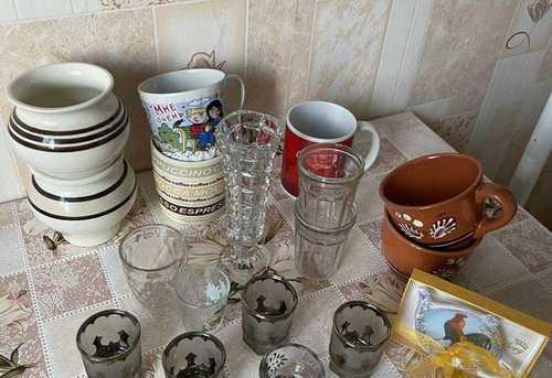 Посуда СССР: рюмки, кружки, ваза для цветов