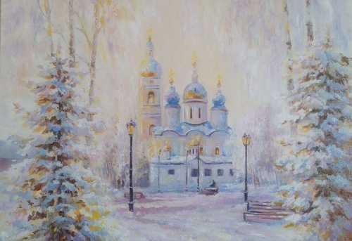 Картина маслом "Зима. Тобольский собор" 40х50