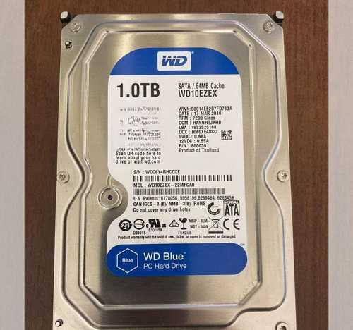 Жесткий диск 3.5 WD Blue 1tb WD10ezex