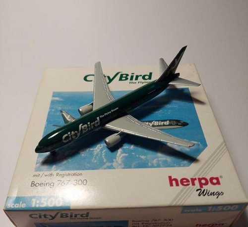 Модель самолета CityBird B 767-33AER Herpa 1/500