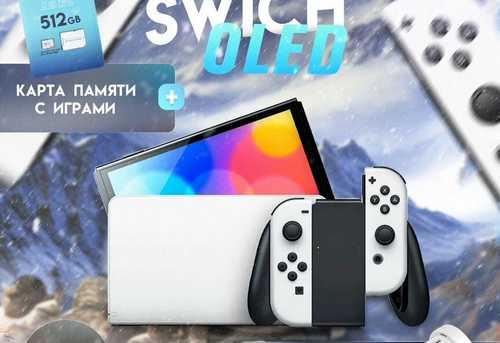 Nintendo Switch oled white/neon прошитая чип