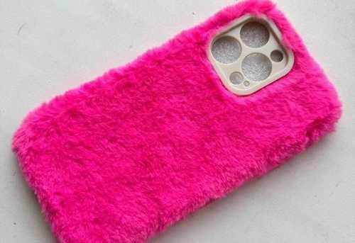 Чехол на iPhone 15 pro max Розовый меховой
