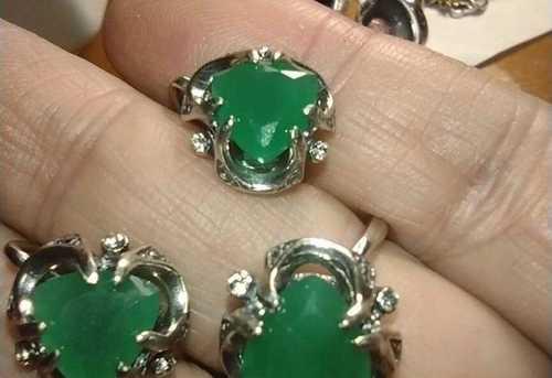 Серьги кольцо агат зелёный ретро
