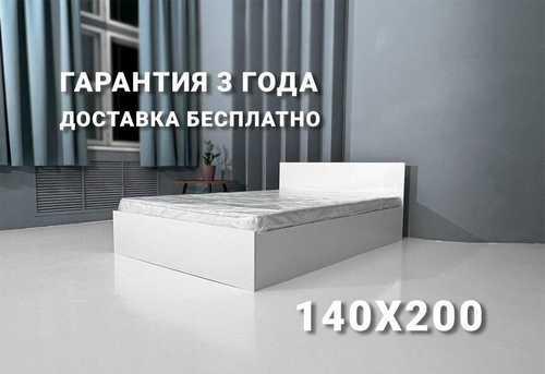 Кровать двуспальная 140/200 белая с матрасом с гар