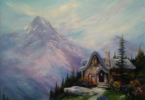 Картина маслом "Сказочный домик в горах"