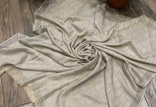 Кашемировый платок шаль Dior серый с молочным