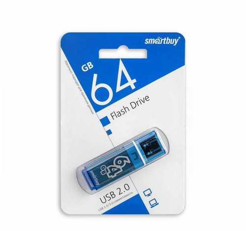 USB накопитель Smartbuy Glossy 64гб 2.0 голубой