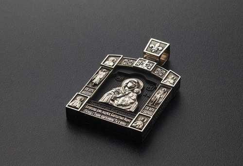 Деревянный образок серебро с иконой Богородицы