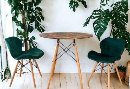 Стол круглый в стиле Eames + 2 стула Перфекто зелё