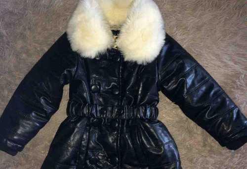 Утеплённая кож. куртка-пальто. Р.92-98
