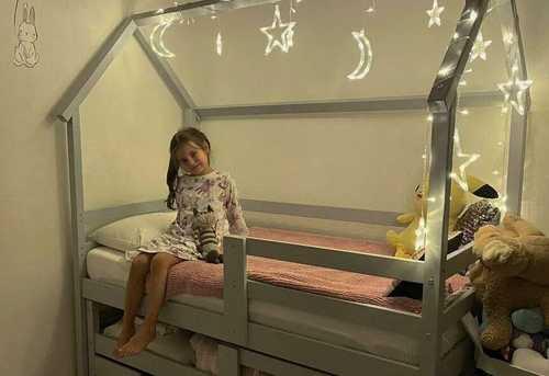 Детская выдвижная кровать в форме домика для 2х де