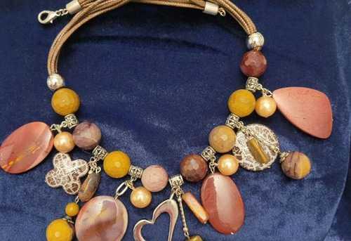 Ожерелье натуральный камень,яшма в стиле Zara