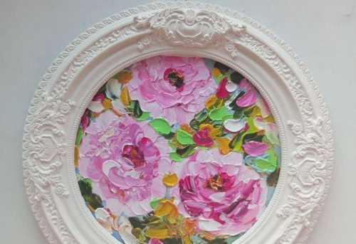 Цветы картина маслом в раме "Цветущий сад"