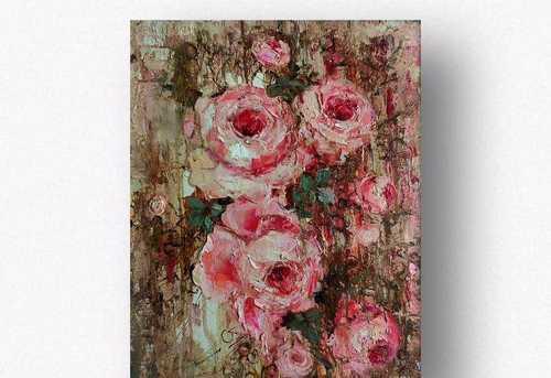 Картина живопись маслом с цветами "Розы"40х30