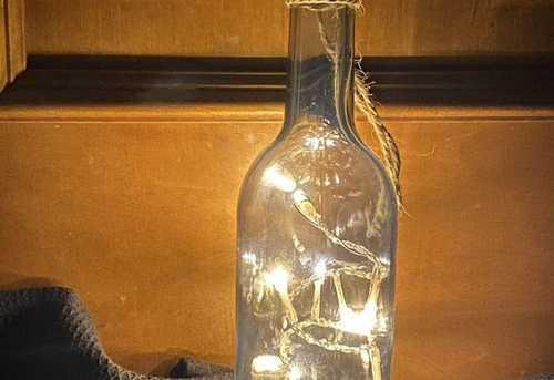 Светильник бутылка, подсветка, лампа. Прозрачная