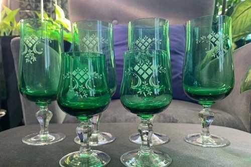 Набор бокалов фужеров цветное стекло зеленое стекл