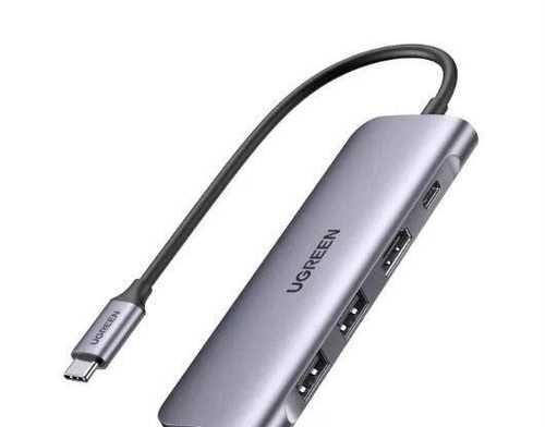 USB-концентратор UGreen CM195, разъемов: 2, серый