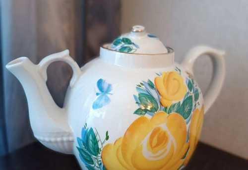 Доливной фарфоровый чайник "Желтые цветы"Дулево
