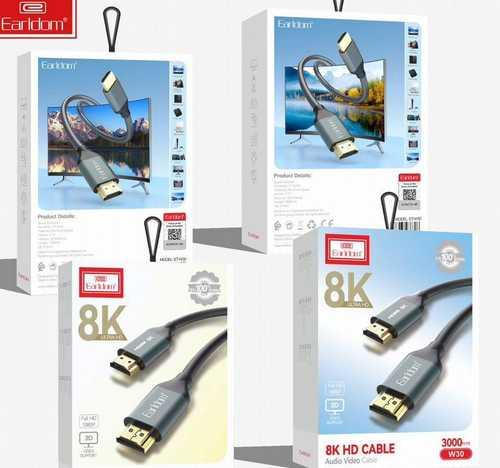 Кабель hdmi 8K Earldom V 2.1, черный 1,5m