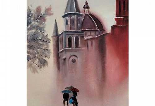Картина Маслом Городской Пейзаж, Дождь, 20 х 30 см