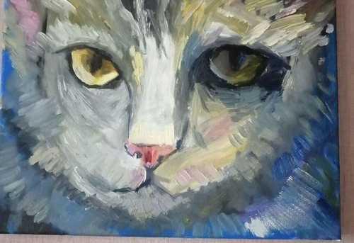 Картина маслом на холсте " Кот в ожидании"
