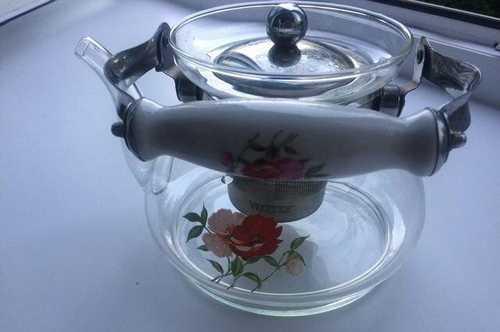Заварочный чайник стеклянный с керамической ручкой