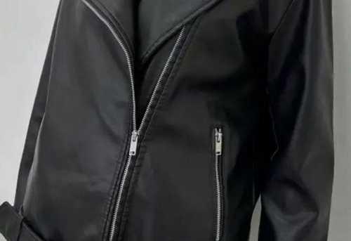 Куртка кожанка женская черная оверсайз