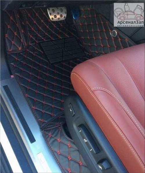5d коврики экокожа Lexus LS460 черные красный шов