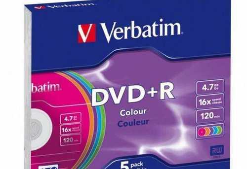Диск DVD+R 4,7Gb Verbatim Colour Slim 5шт #43556