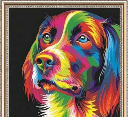 Алмазная мозаика 30x30 Портрет пса на черном
