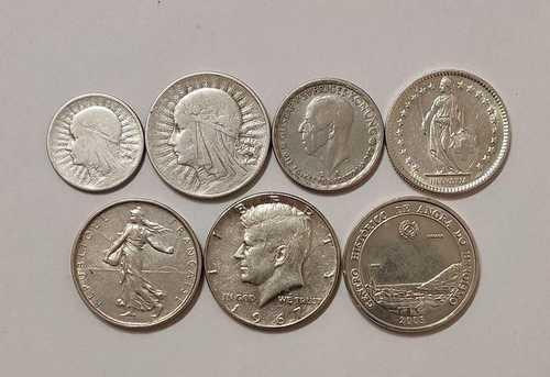 Комплект иностранных серебрянных монет