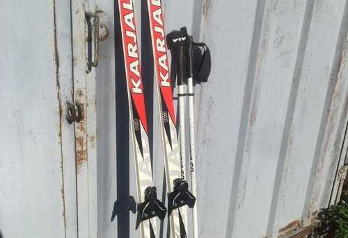 Беговые лыжи Karjala 160см,палки,ботинки )
