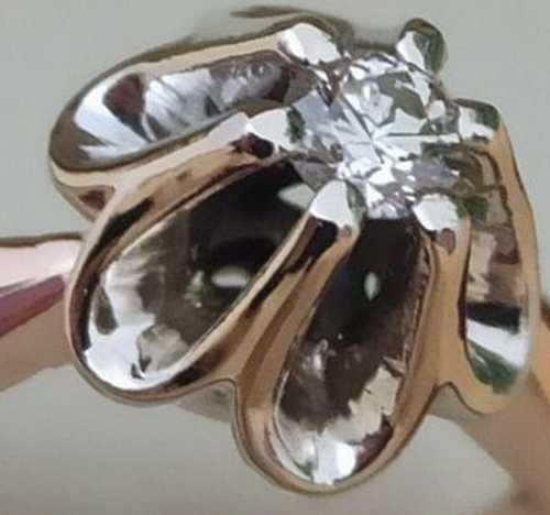 Золотое кольцо бриллиант 3.8мм крупный тюльпан/роз