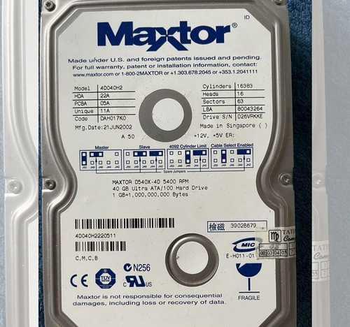 Жесткий диск maxtor 4D040H2