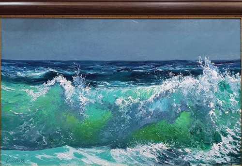 Картина маслом на холсте. Прозрачная волна. Море