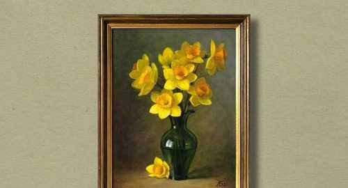 Картина маслом на холсте цветы нарциссы