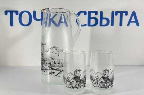 Кувшин со стаканами Матовое стекло Чехословакия