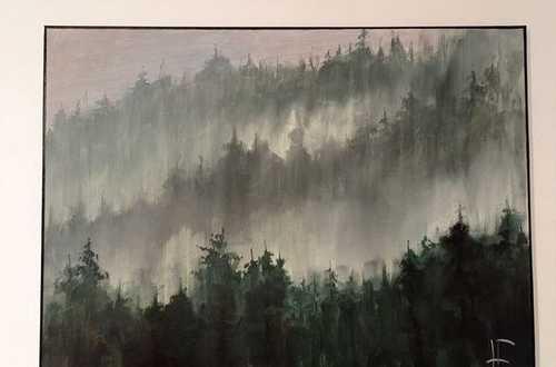 Картина "Туманный лес", 120/90 см, холст/акрил