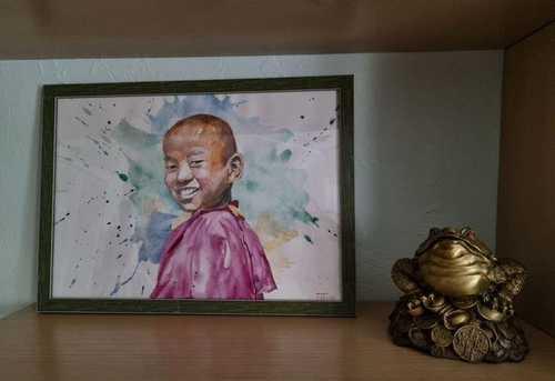Картина "Тибетский монах" акварелью