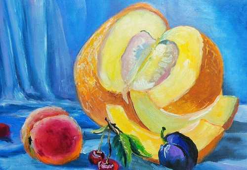 Картина натюрморт Дыня и персик "Вкус лета"