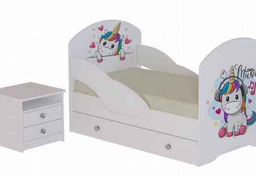 Детская кровать с ящиком и бортиком