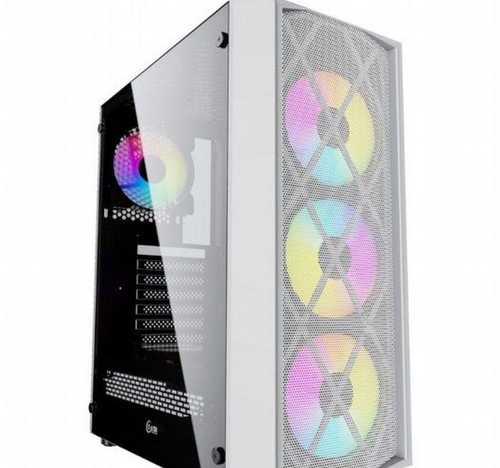 Powercase Rhombus X4 White, Tempered Glass, Mesh, 4x 120mm 5-color LED fan, белый, ATX (cmrmw-L4)