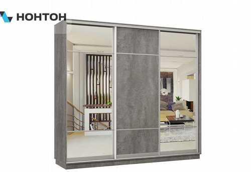 Шкаф-купе трёхдверный Приор с 2 зеркалами бетон