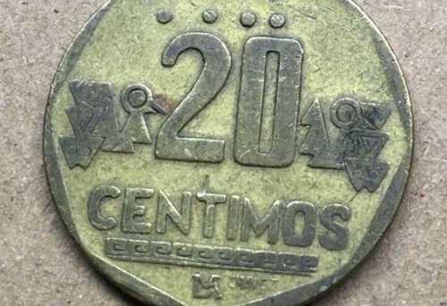Монета Перу 20 сентимо 1991 года